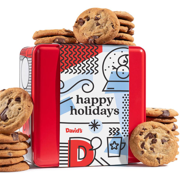 Happy Holiday Chocolate Chunk Cookie Tin – David's Cookies